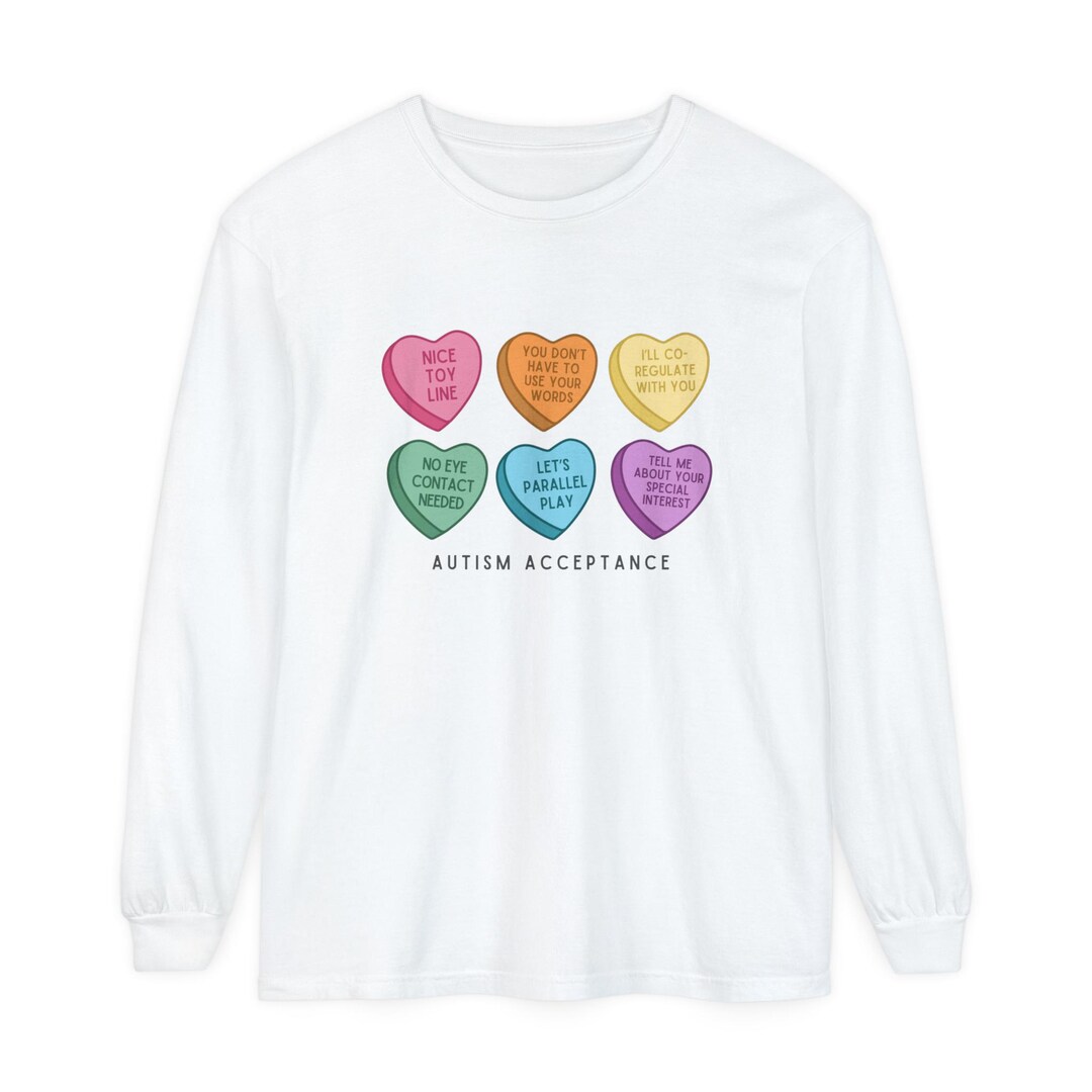 Autism Acceptance Candy Hearts Long Sleeve T-shirt - Etsy