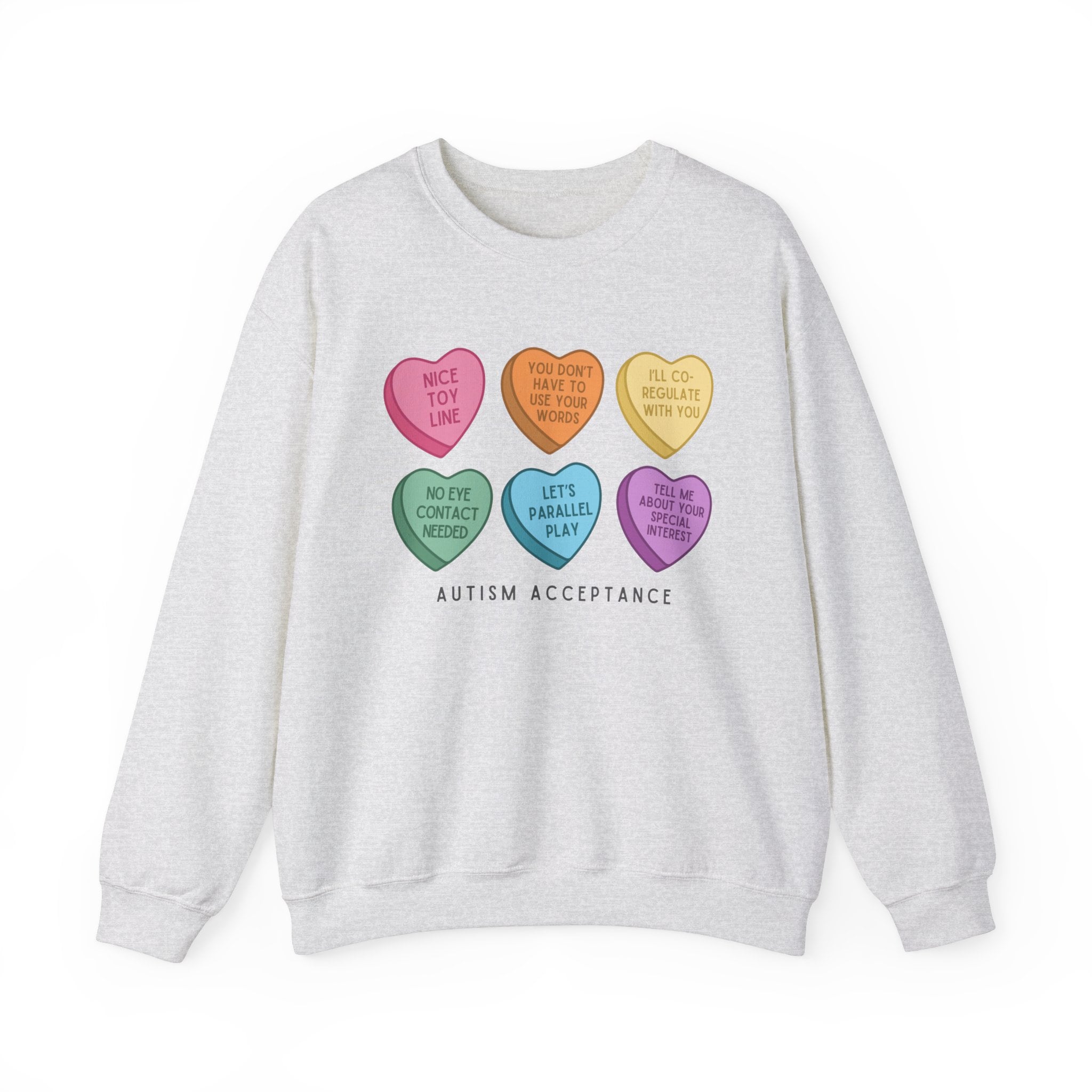Autism Acceptance Candy Hearts Adult Crewneck Sweatshirt - Etsy