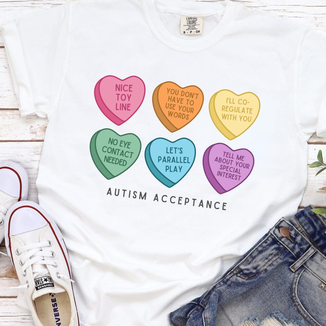 Autism Acceptance Candy Hearts Adult Tee - Etsy