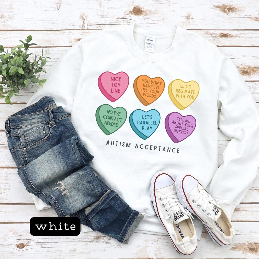 Autism Acceptance Candy Hearts Adult Crewneck Sweatshirt - Etsy