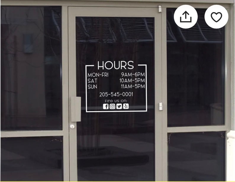 Custom Storefront Window Sticker Business Hours Vinyl Decal for Store ...