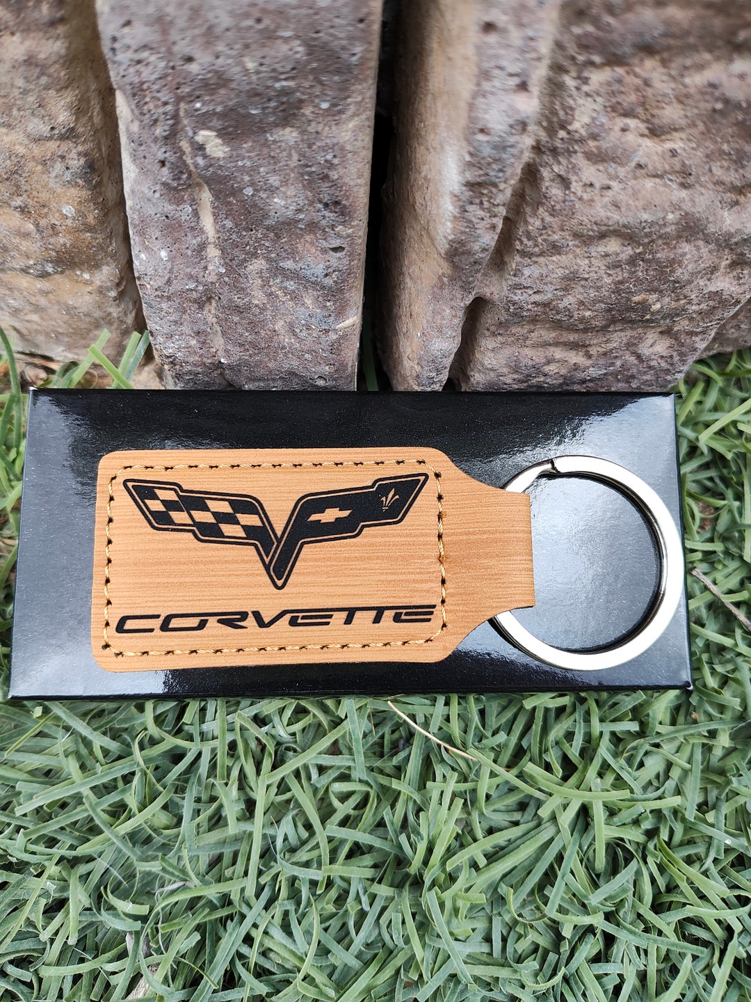 Laser Engraved Leather CHEVY CORVETTE Keychain - Etsy