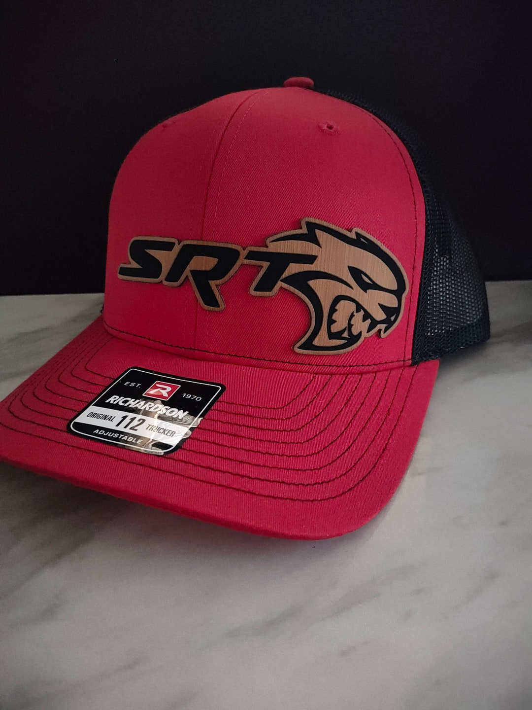 SRT Hellcat Laser Engraved Leather Patch Hat Richardson 112.. ( If You Buy Two or More You'll ...