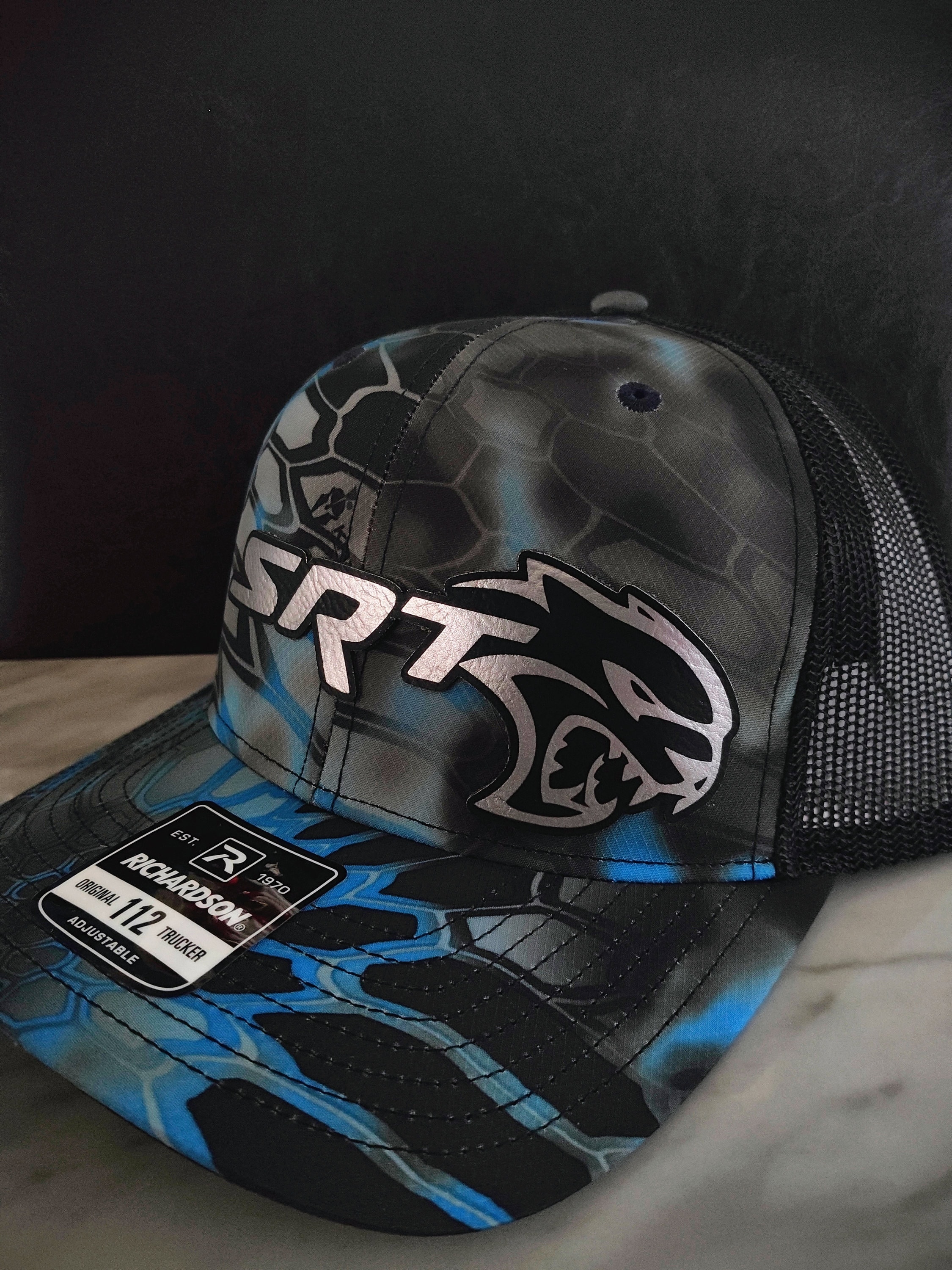 SRT Hellcat NEPTUNE Limited Edition Silver Leather Laser Engraving Leather Patch Hat Richardson ...