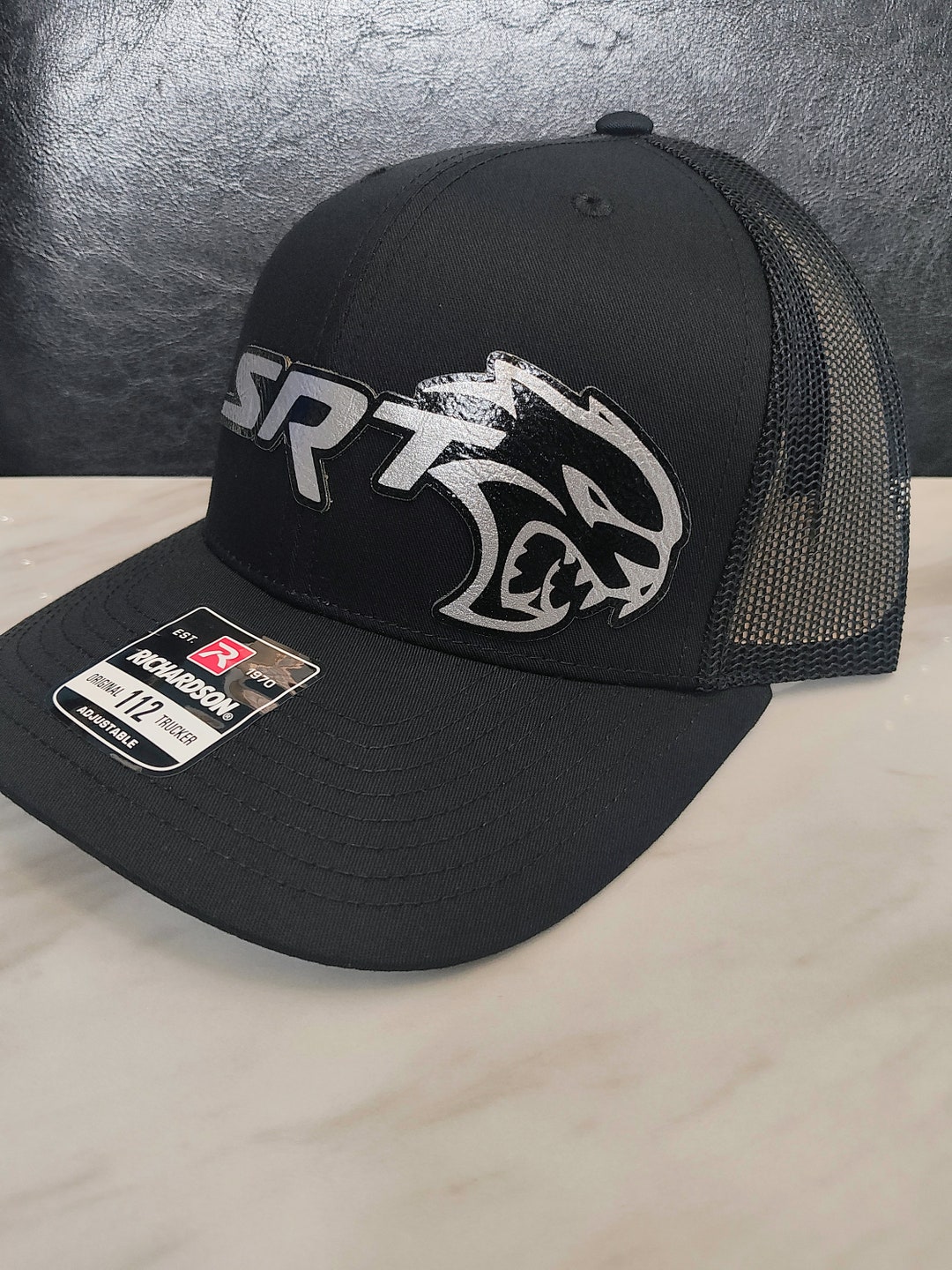 SRT Hellcat "laser Engraved Silver Leather Patch Hat Richardson 112 ..(if You Buy Two or More ...