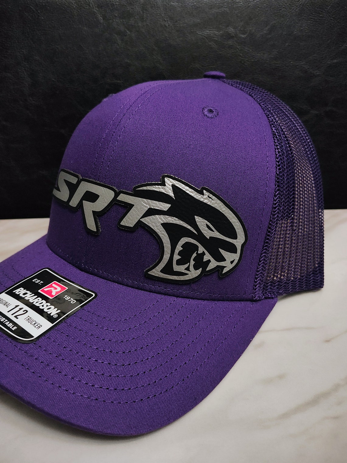 SRT Hellcat Plum Crazy Purple, Silver Leather Laser Engraved Leather Patch Hat Richardson 112 - Etsy