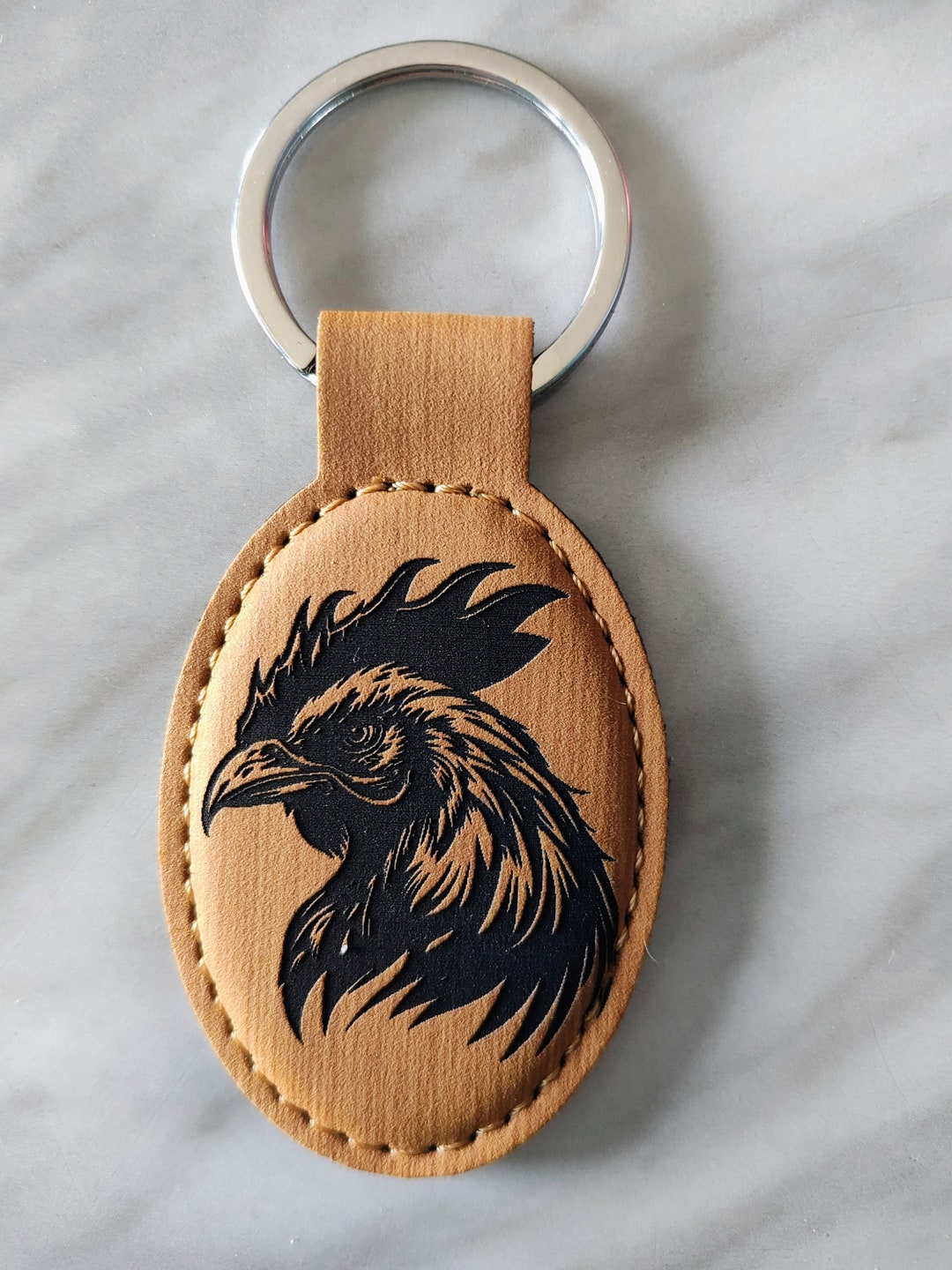 Laser Engraved Leather Rooster , Gallo, Keychain - Etsy