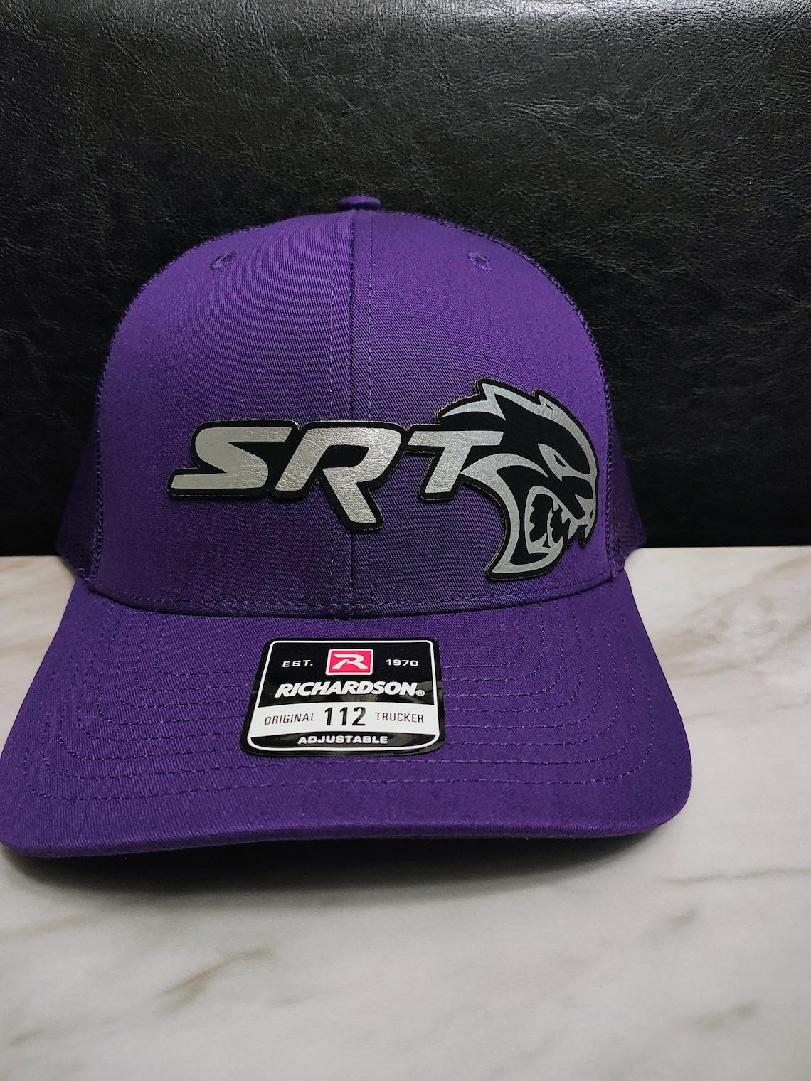 SRT Hellcat Plum Crazy Purple, Silver Leather Laser Engraved Leather Patch Hat Richardson 112 - Etsy