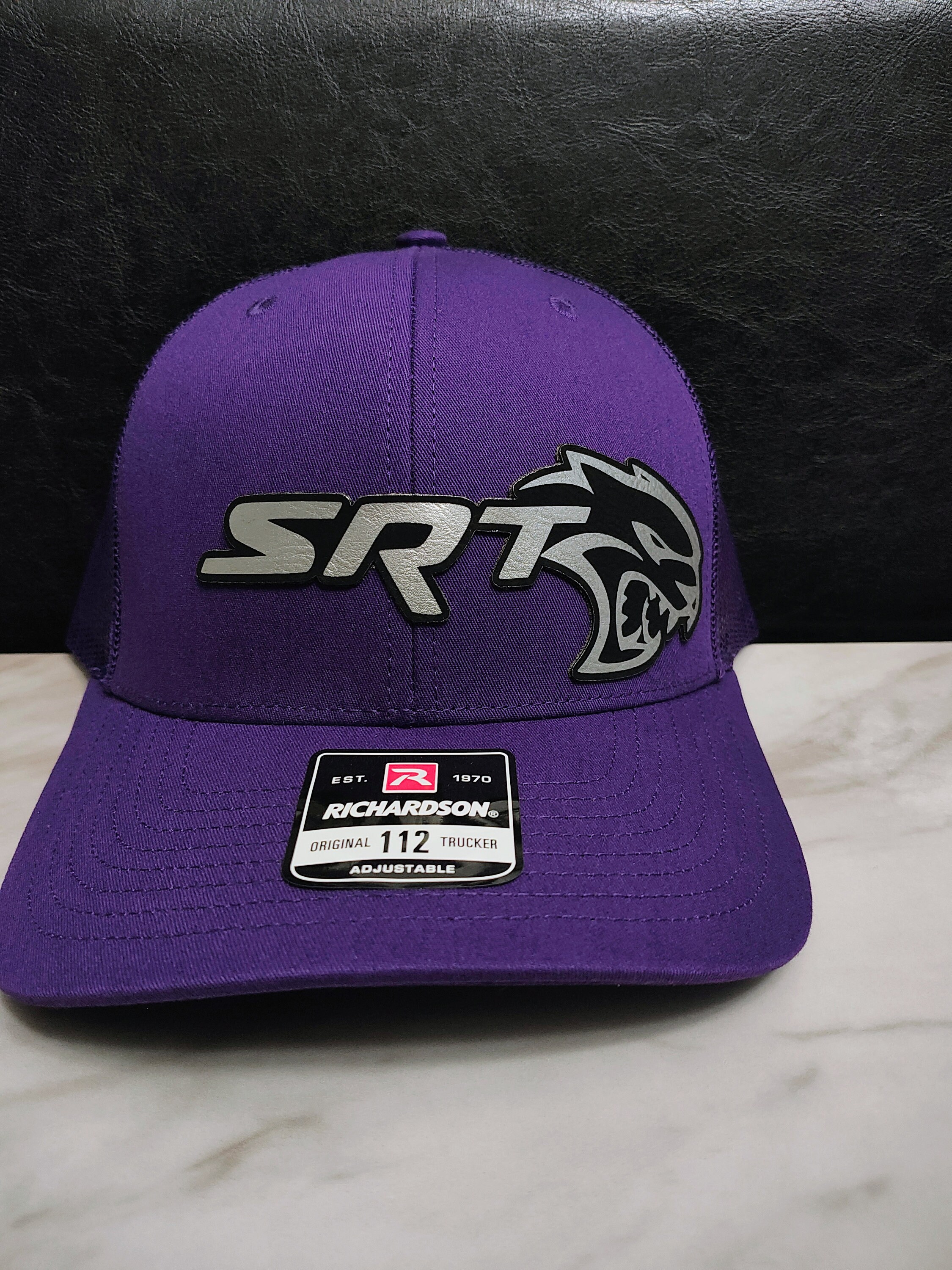 SRT Hellcat Plum Crazy Purple, Silver Leather Laser Engraved Leather Patch Hat Richardson 112 - Etsy
