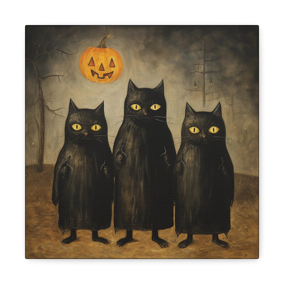 Superstition, Three Black Cat Ghosts Holding Tiny Wishbones With a ...