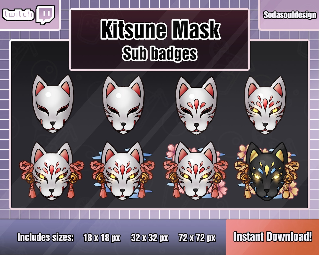 Kitsune Fox Spirit Mask Sub Badges for Twitch - Etsy