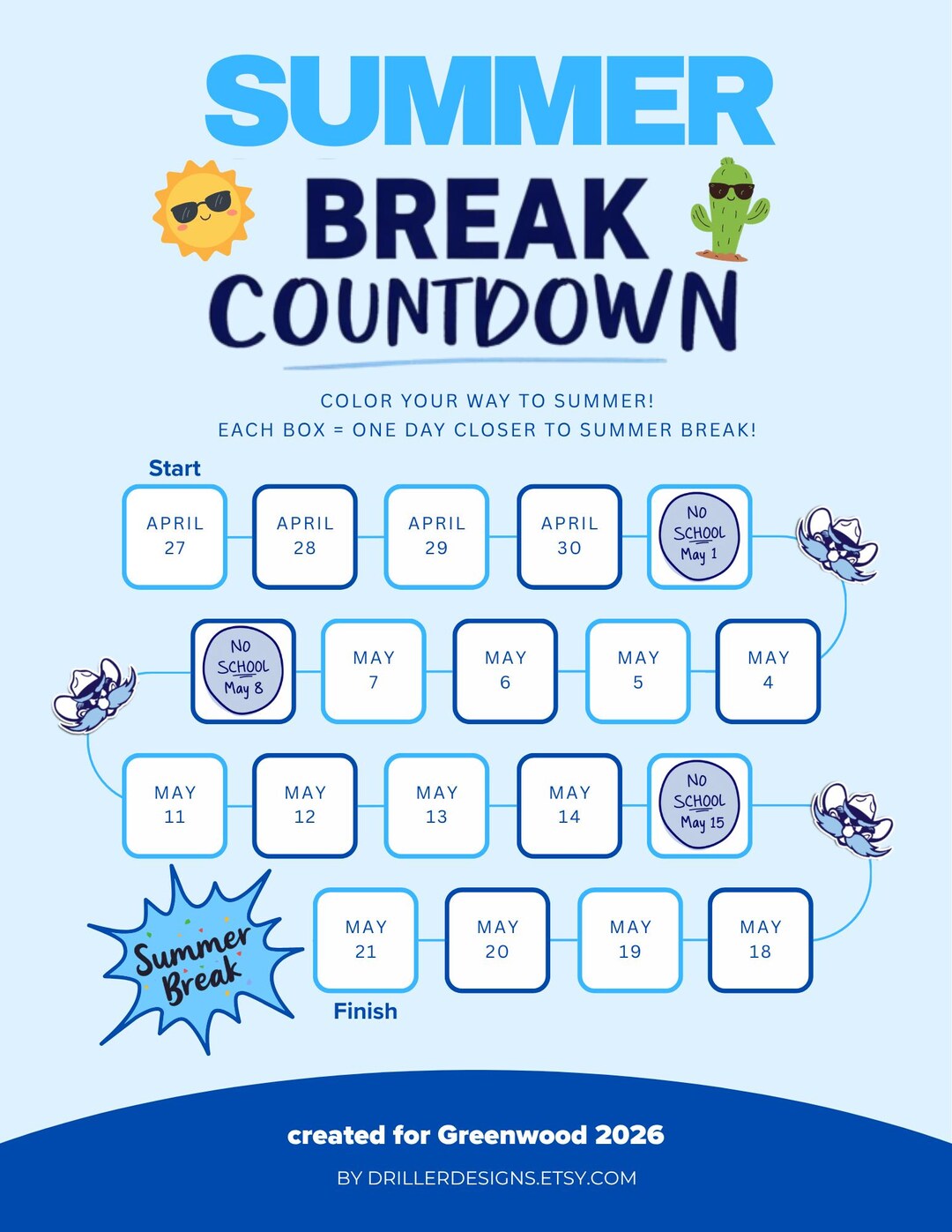 Summer Break Countdown Printable for Kids | End of School Year Coloring ...