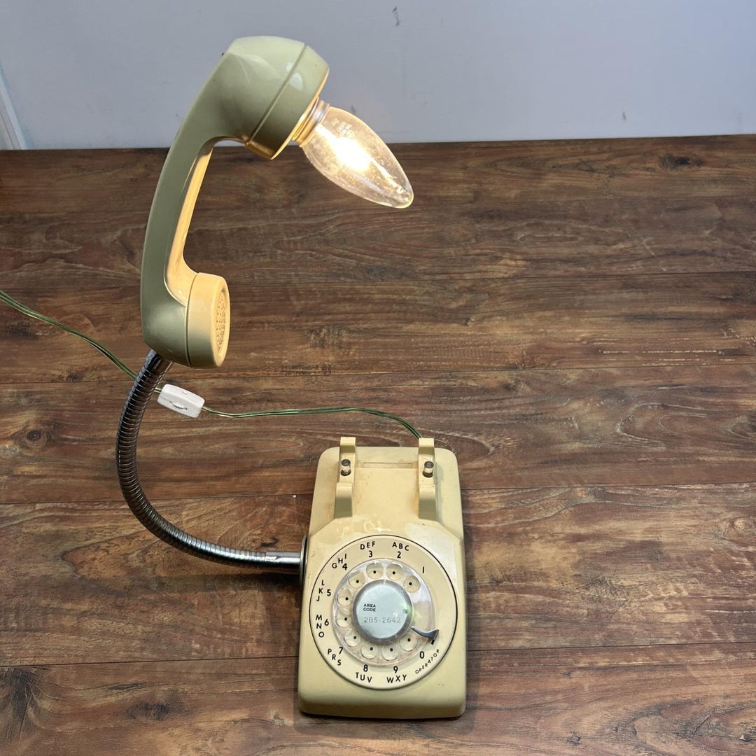 Vintage Cream Rotary Dial Phone Converted Into Lamp Plug in Light Rare ...