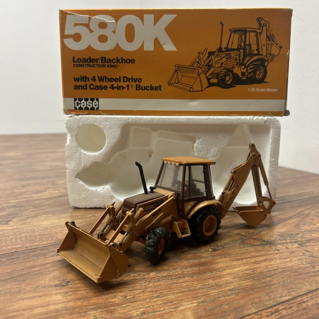 Vintage 1980s Conrad Case 580K Loader Backhoe 4-in-1 , 1:35 Diecast ...