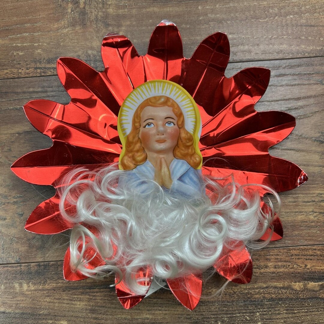 Vintage Aluminum Burst Angel Cherub Tree Topper Metal Red Christmas ...