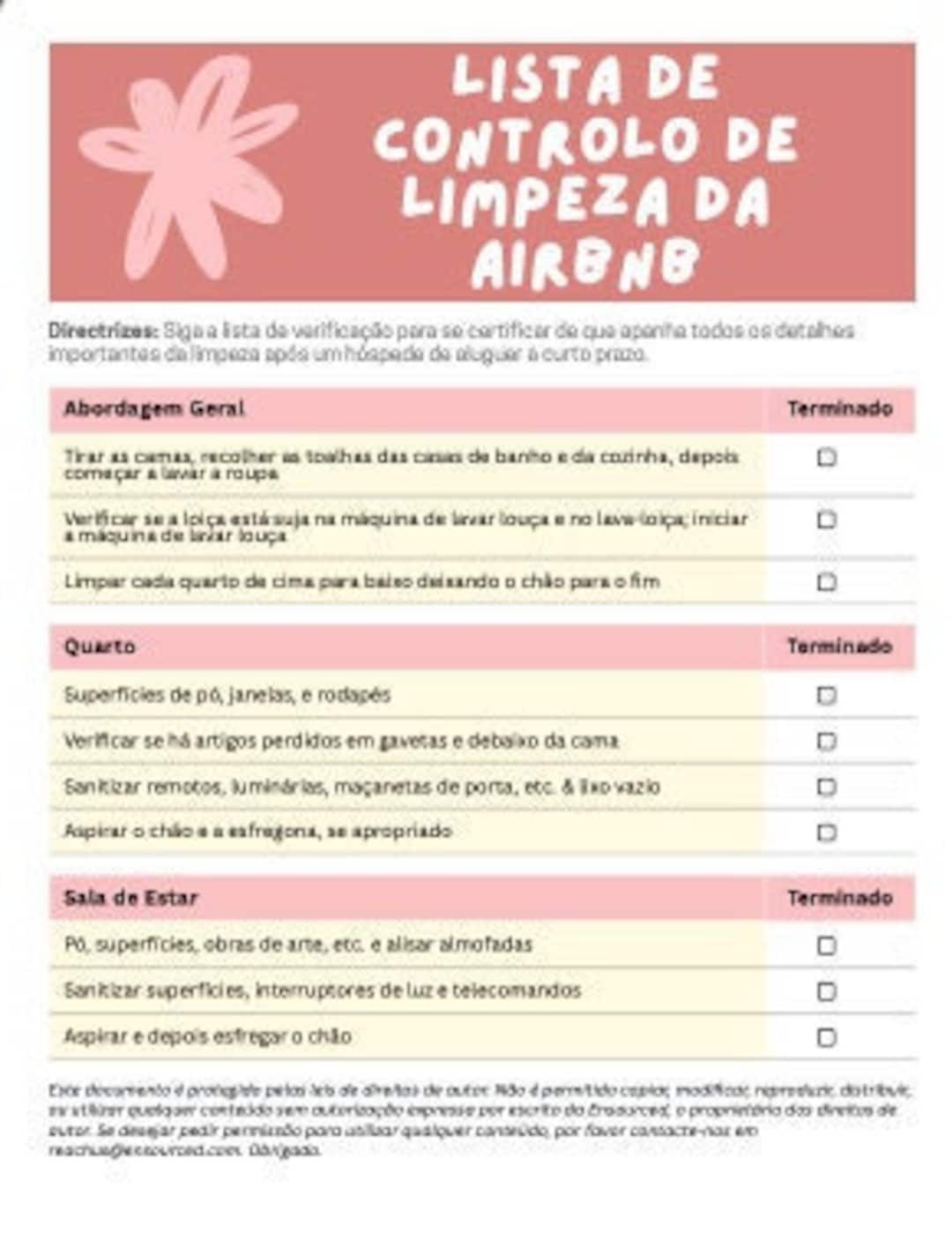 Airbnb Cleaning Checklist Lista De Controlo Da Limpeza - Etsy