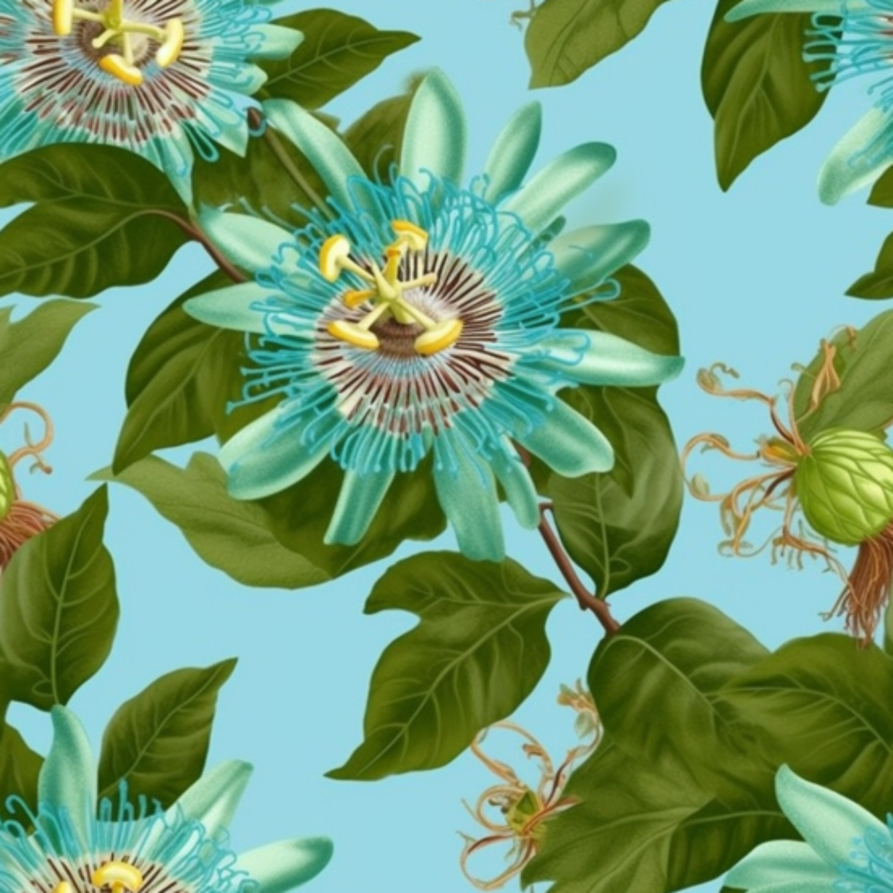Green Passion Flower Seamless Digital Pattern PNG Maypop Digital Paper ...
