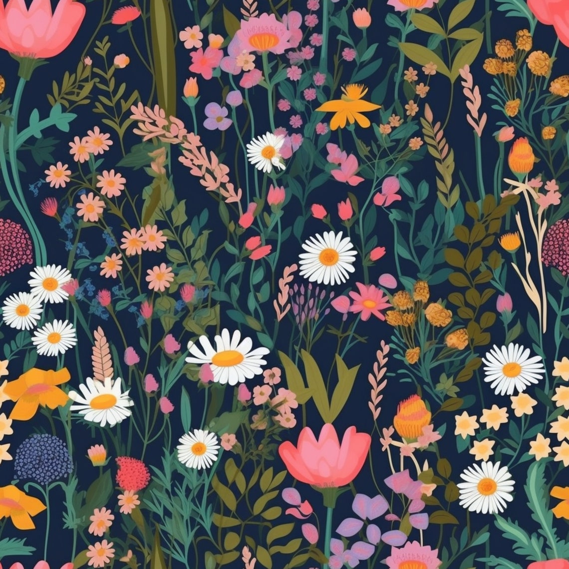 Navy Wildflower Seamless Digital Pattern Seamless Floral Digital Paper ...