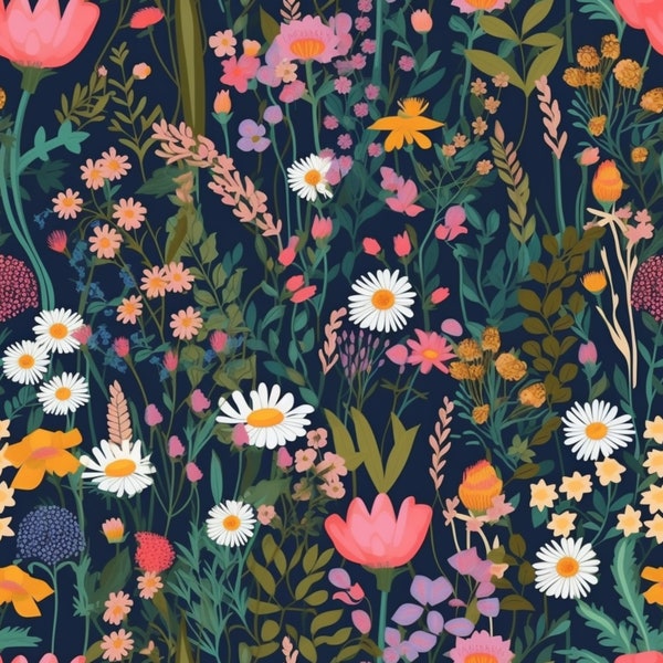 Navy Floral Fabric - Etsy