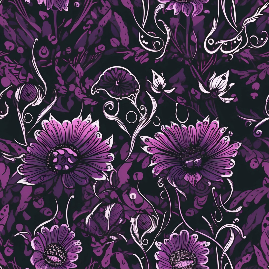 Dark Purple Floral Seamless Pattern for Gothic Digital Paper Gothic Patterns for Custom Fabric ...