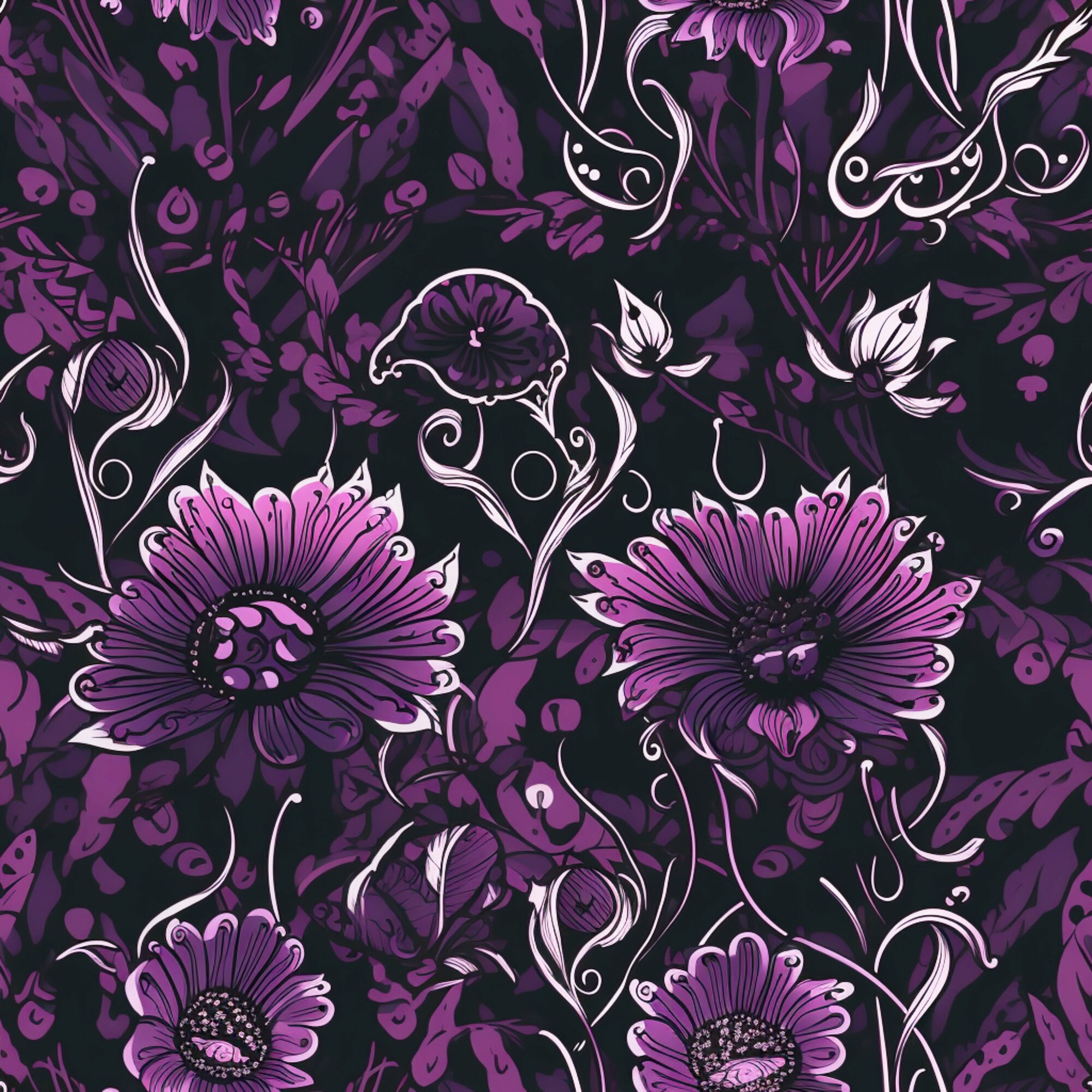Dark Purple Floral Seamless Pattern for Gothic Digital Paper Gothic ...