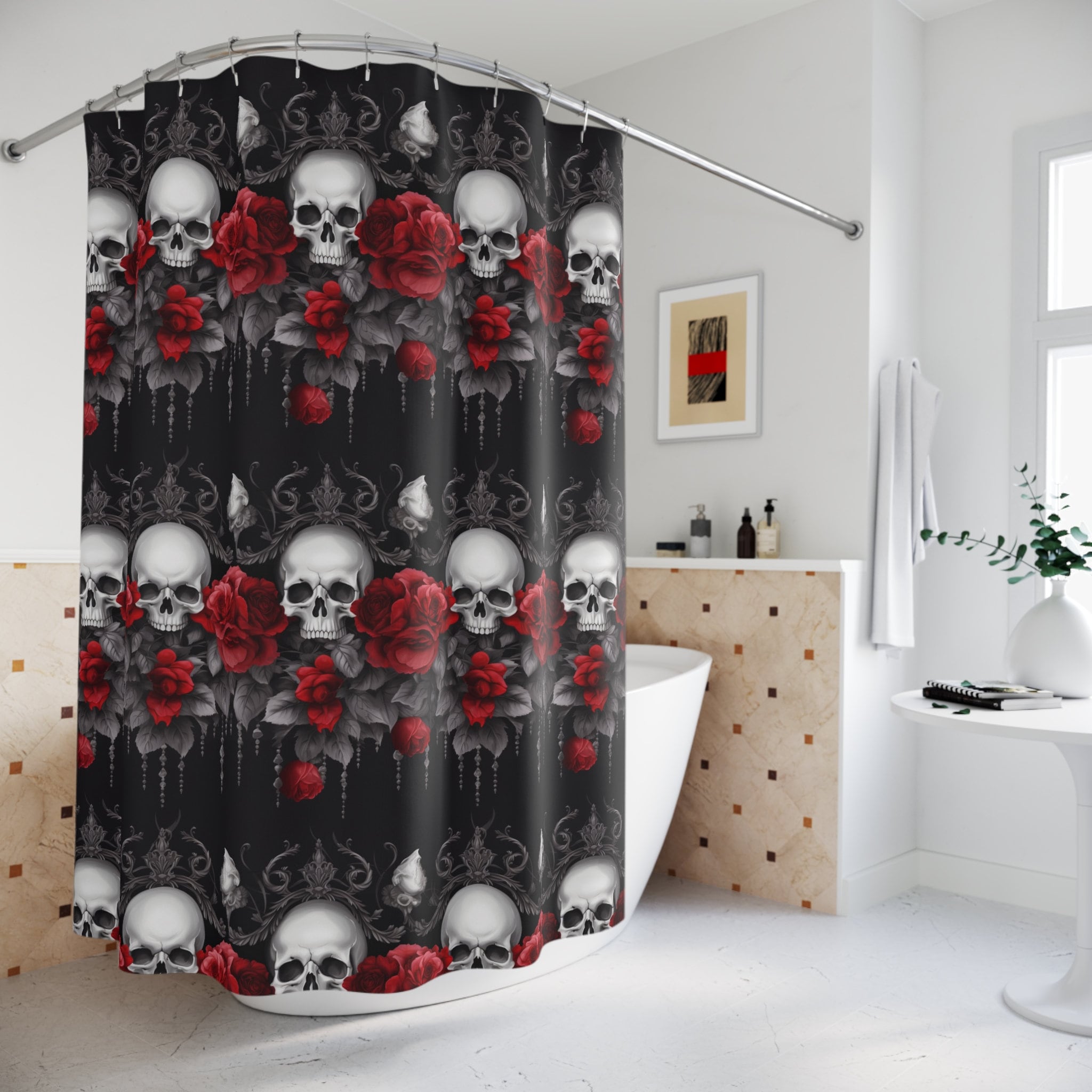 Red Rose Skull Seamless Digital Pattern for Goth Digital Paper, Dark ...