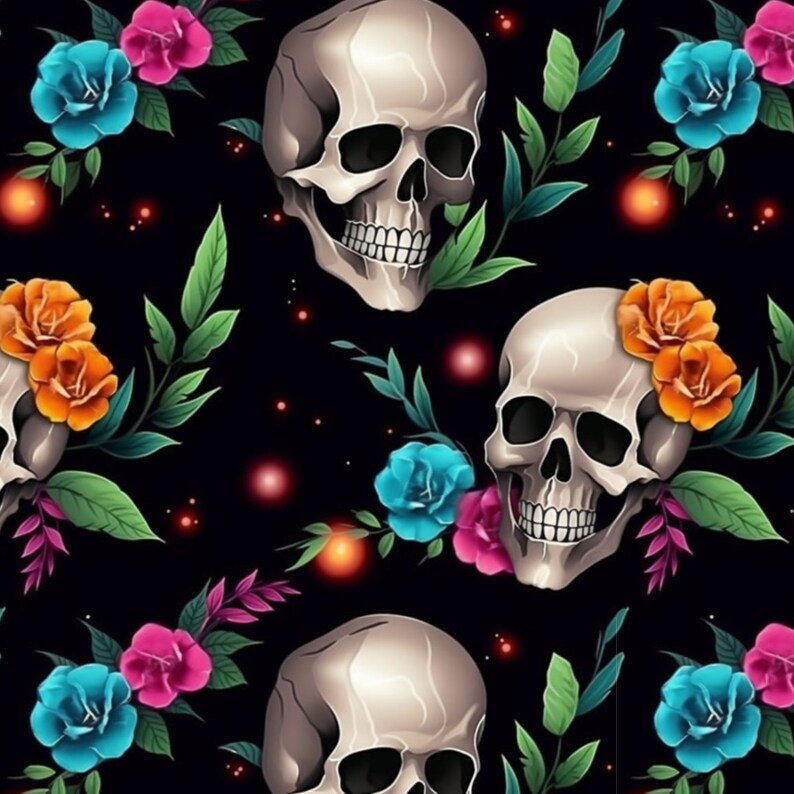 Floral Skulls Seamless Digital Pattern Sublimation Skull Floral Pattern ...
