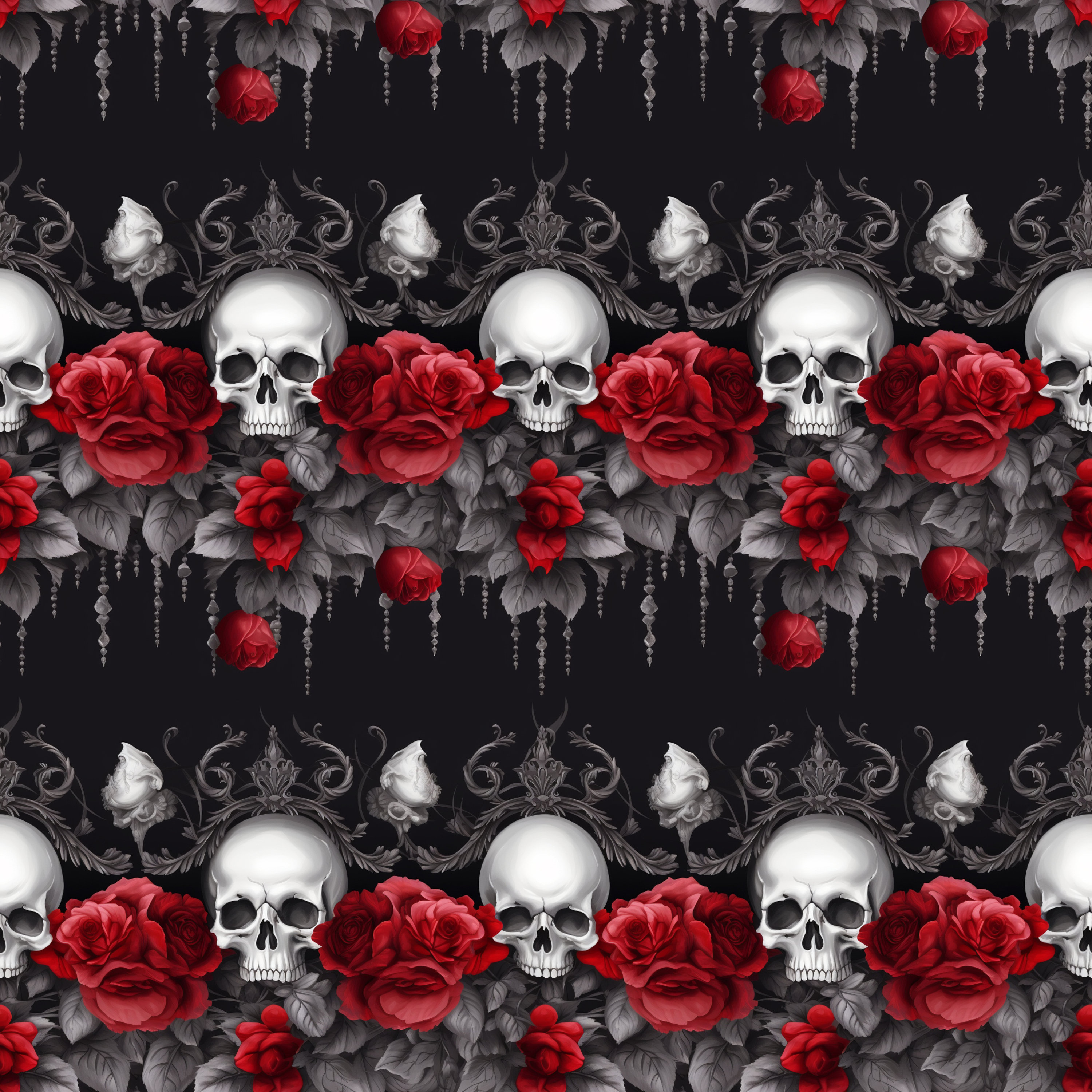 Red Rose Skull Seamless Digital Pattern for Goth Digital Paper, Dark ...