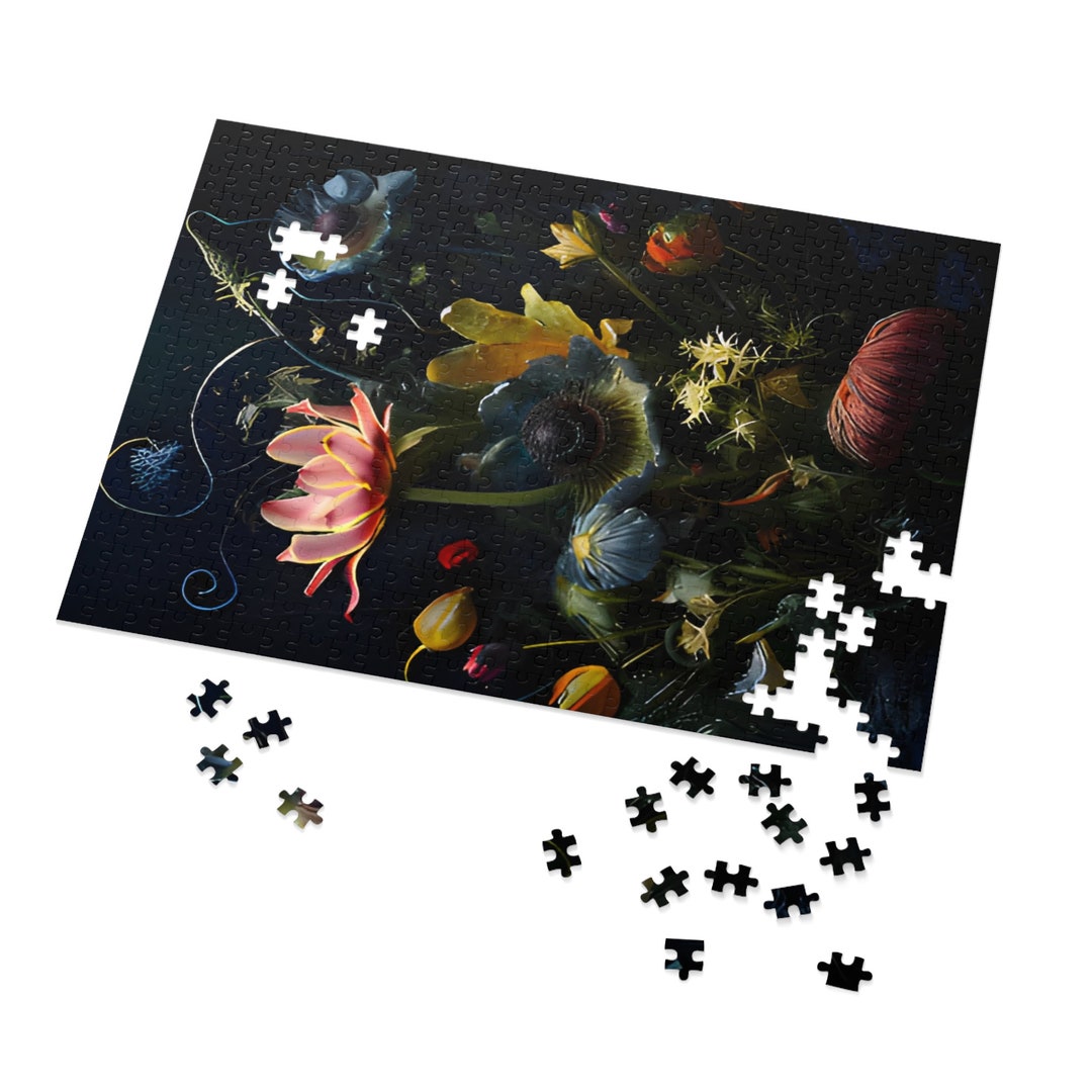 Dark Floral Table Top Puzzle, Whimsigoth Relaxation Activity, Dark ...
