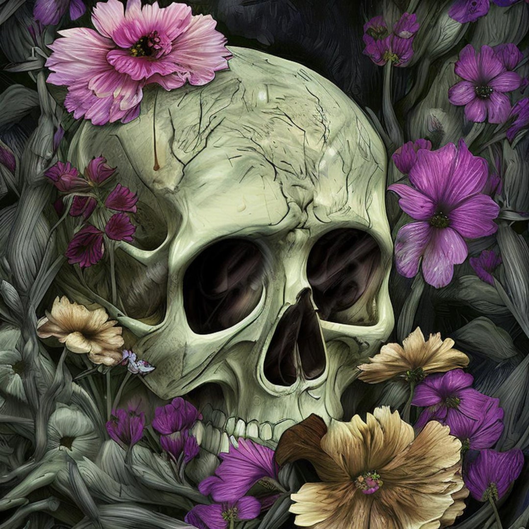 Goth Skull Digital Print PNG Gothic Digital Scrapbook Paper Floral ...