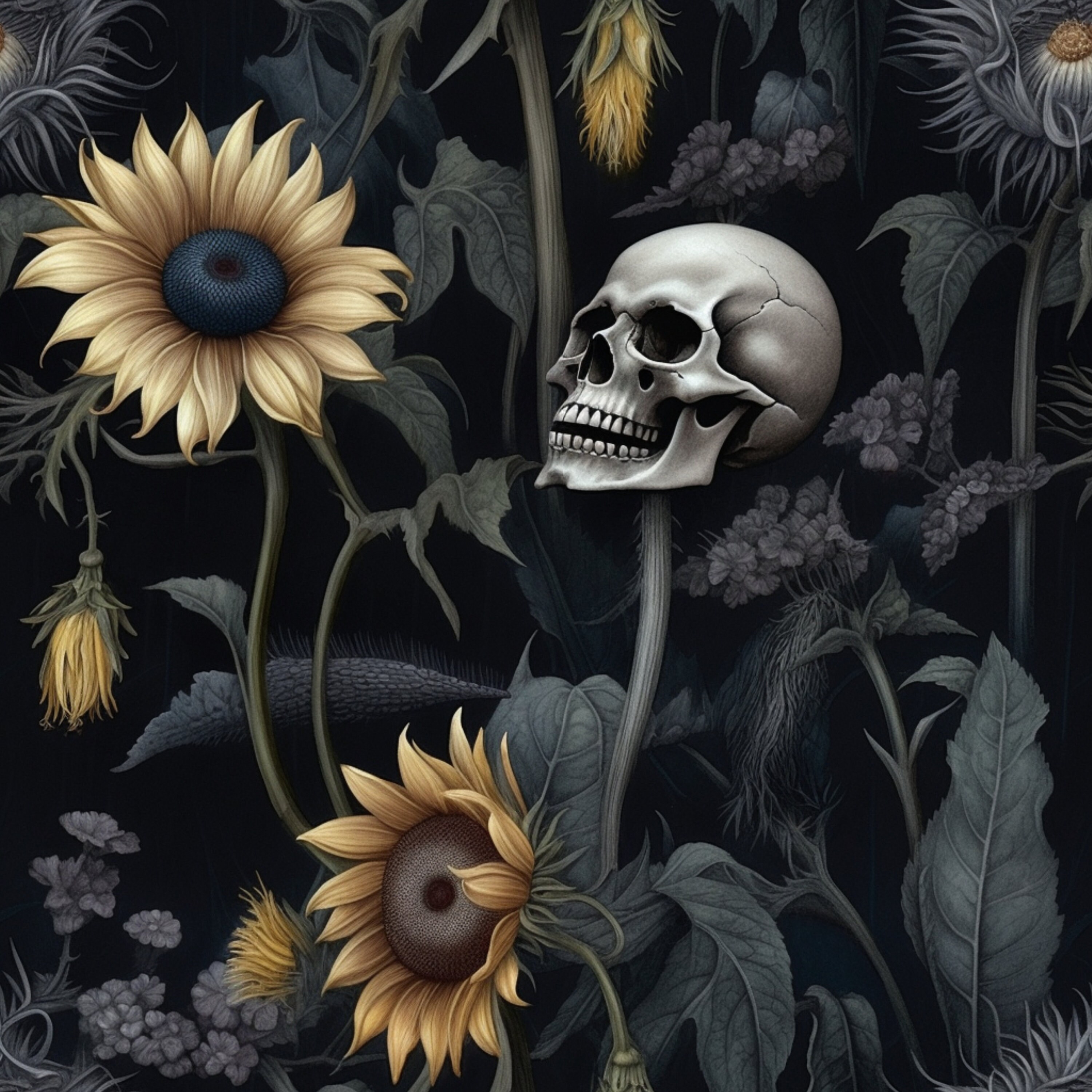 Sunflower Skull Seamless Digital Pattern PNG Skull Pattern Digital ...