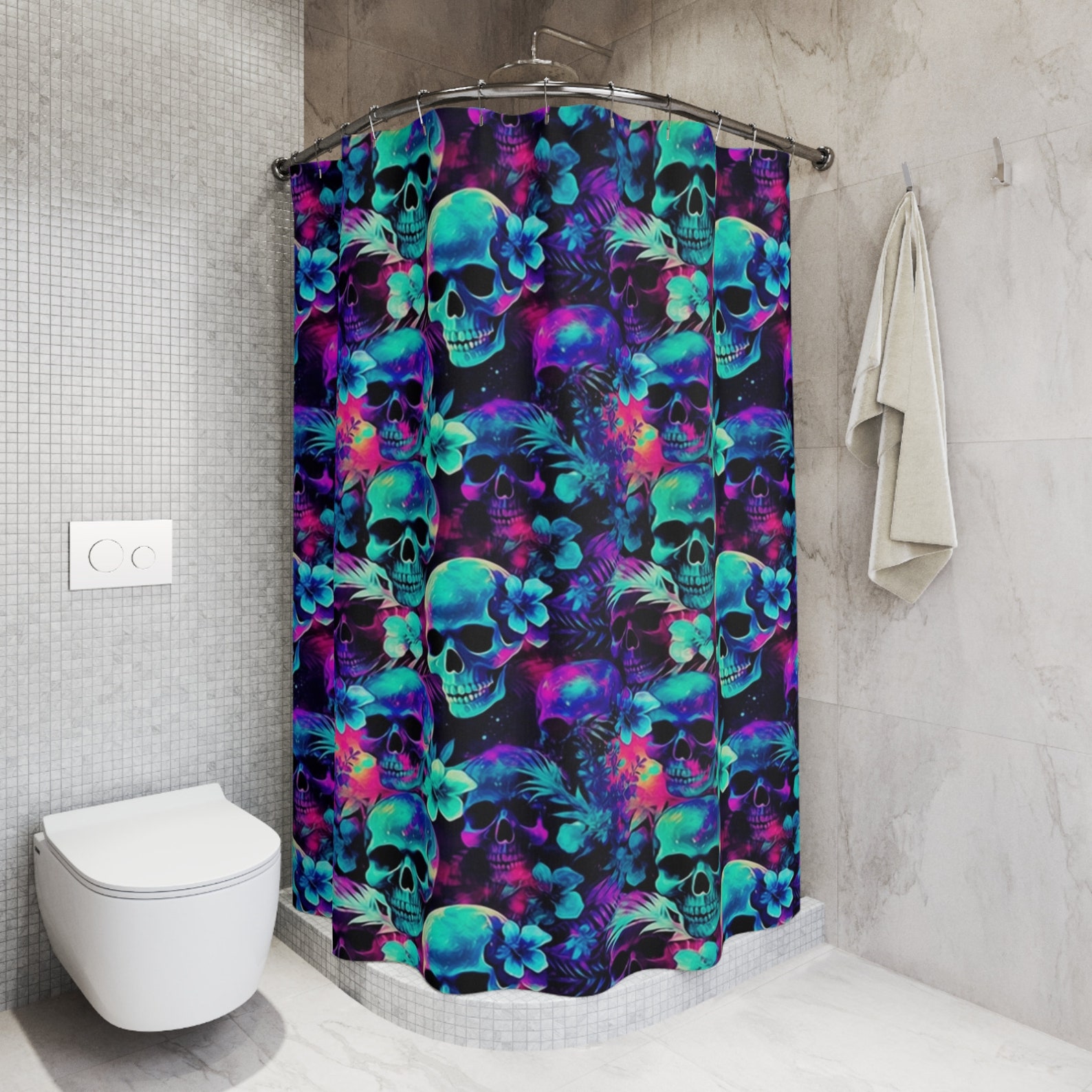 Psychedelic Floral Skull Seamless Digial Pattern PNG Black Light ...