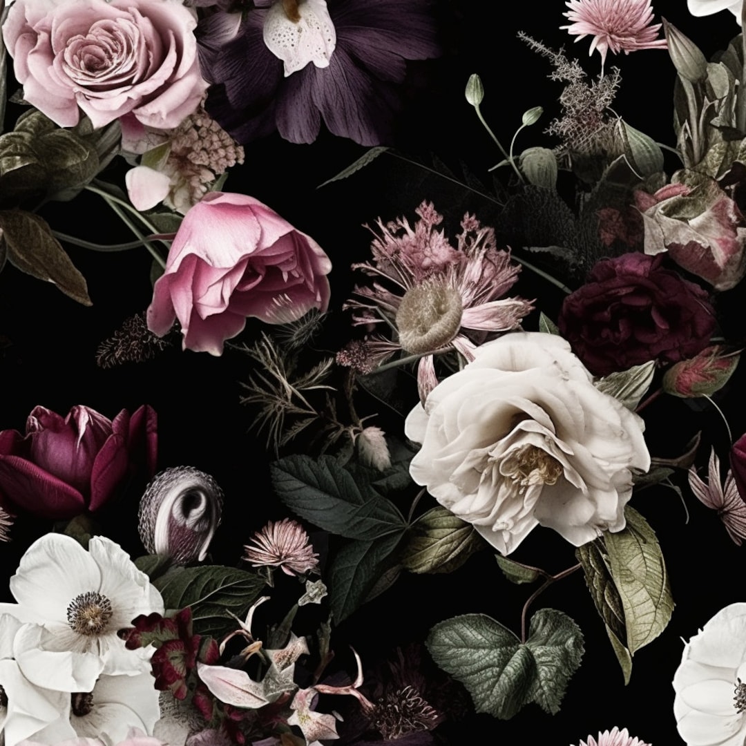 Victorian Dark Rose Seamless Digital Pattern, Vintage Floral ...