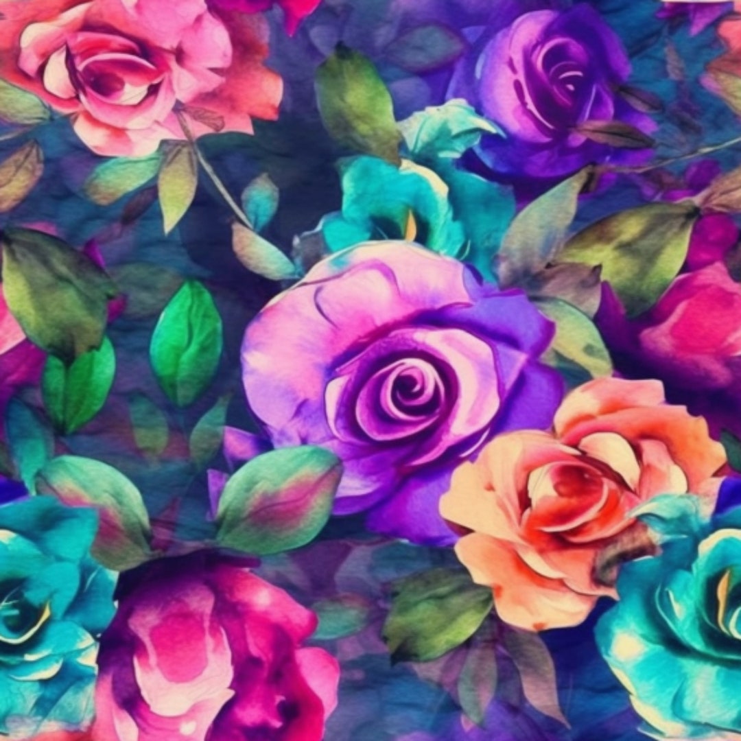 Watercolor Rose Seamless Digital Pattern, Floral Digital Paper, Bright ...