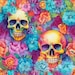 Watercolor Floral Skull Seamless Digital Pattern Bright Colorful Flower ...