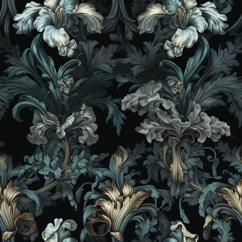 Gothic Dark Floral Pattern Seamless Digital Floral Scrapbooking Dark ...