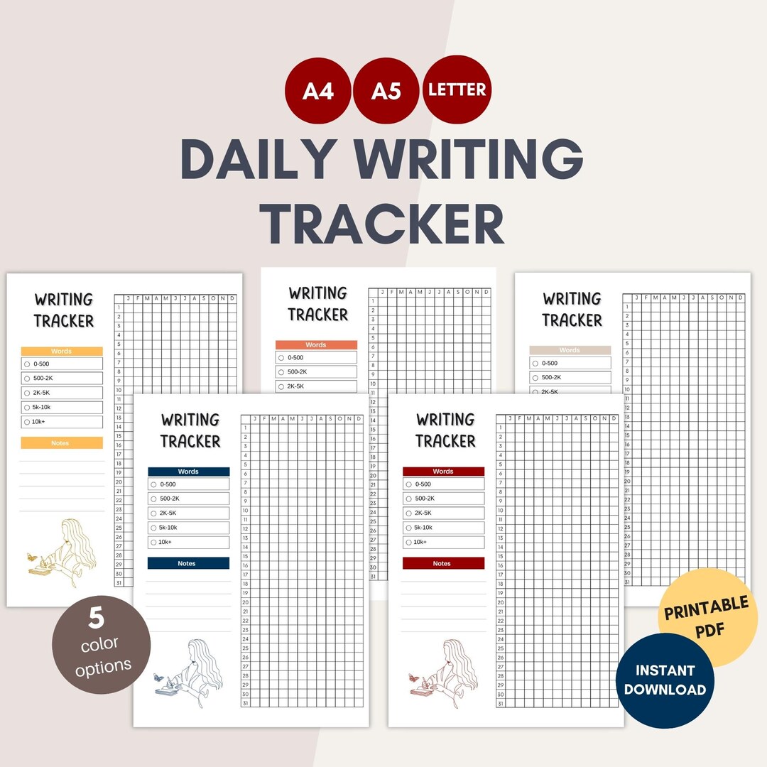 Writing Tracker Printable: Daily Word Count Log (PDF) - Etsy