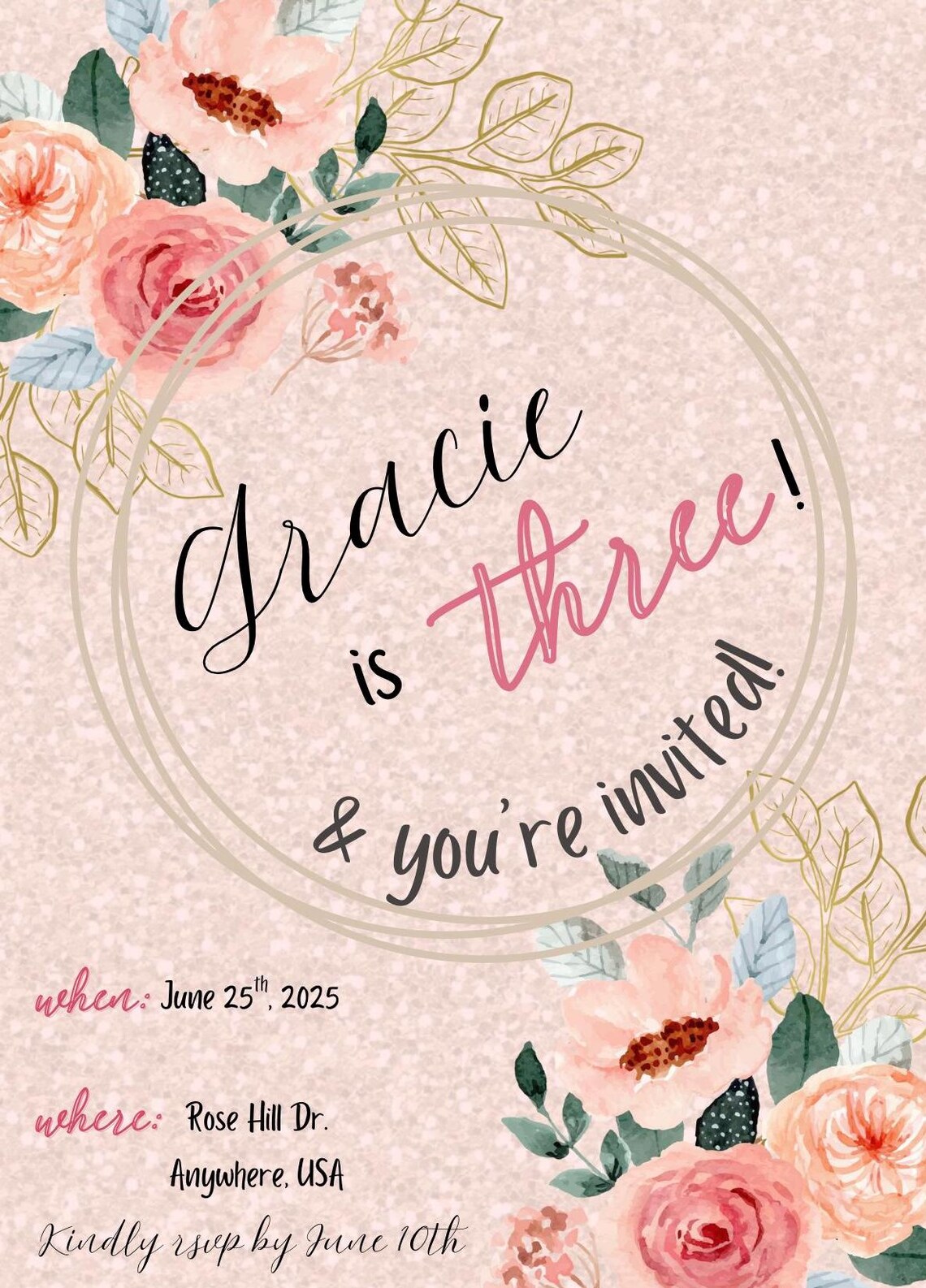 Pink Floral Birthday Invitation - Etsy