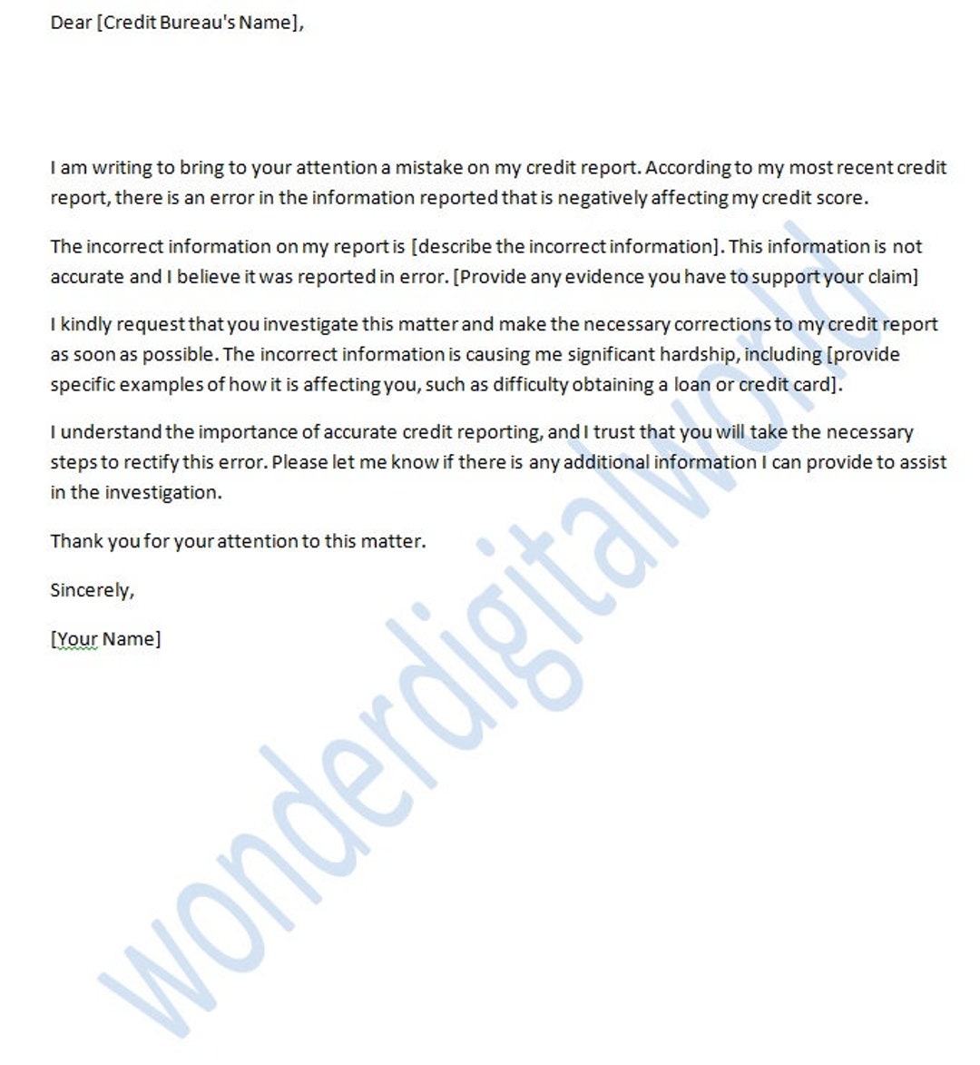 Credit Error Report Clarification Letter - Etsy