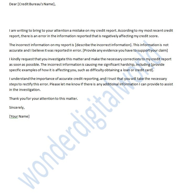Credit Error Report Clarification Letter - Etsy