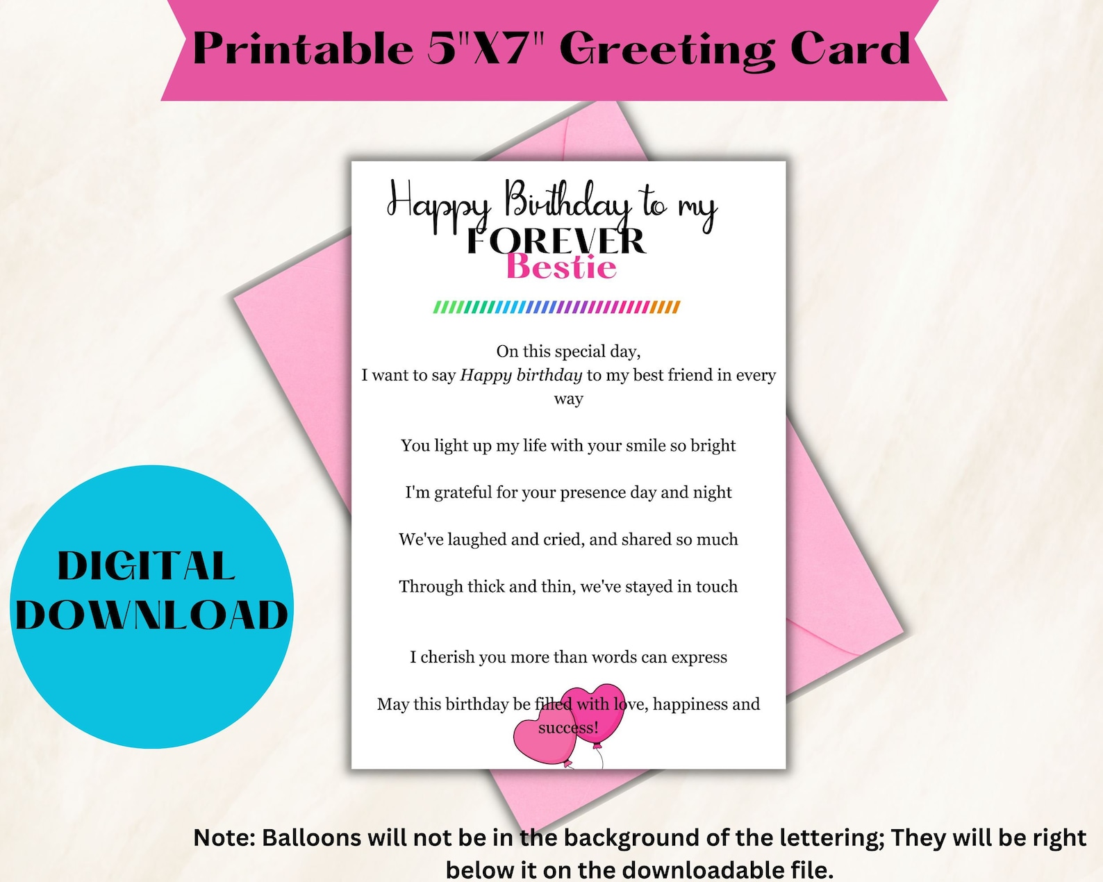 Digital Birthday Card Poem Printable PDF for Birthday for Best Friend ...