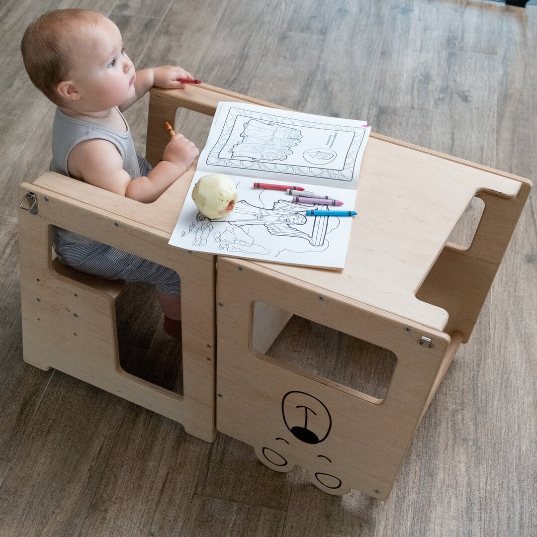 Montessori Toddler Stool With Chalk Blackboard for Drawing Kitchen ...