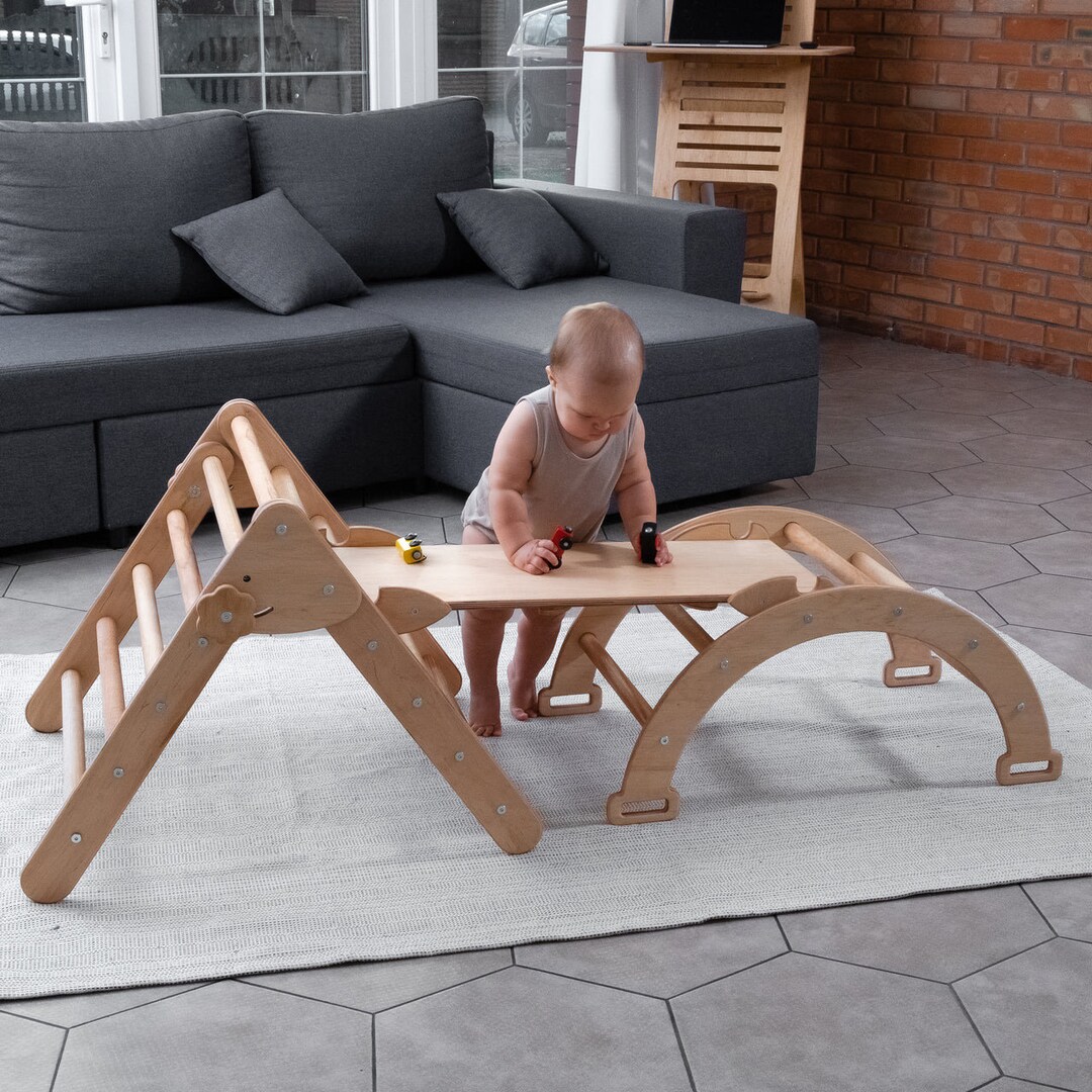 Montessori Climber Set, Arch With Pillow, Climbing Triangle, Wooden ...