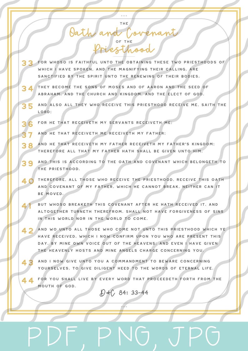 Oath and Covenant of the Priesthood PRINTABLE - Instant Download - Etsy