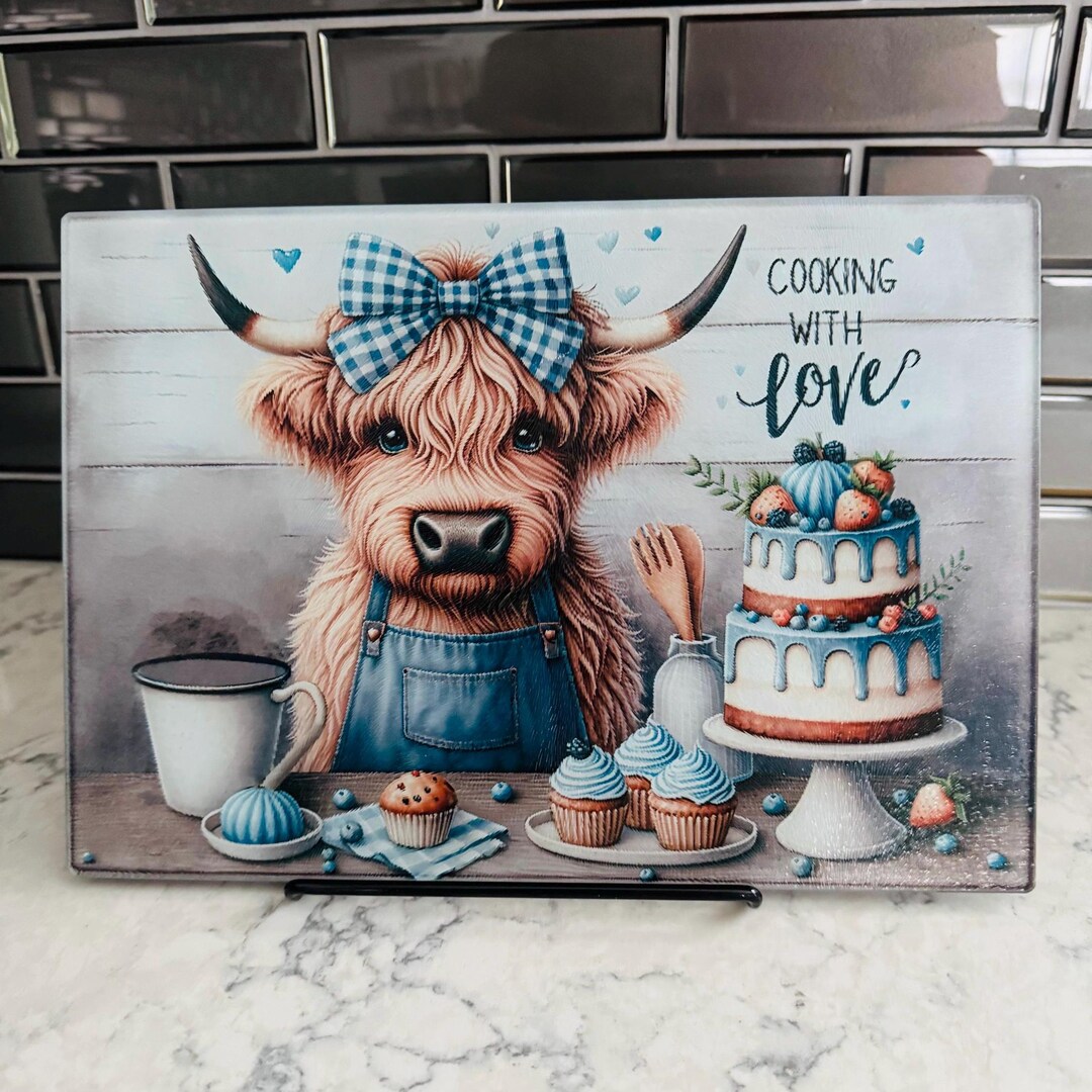 Hyland Cow Cutting Board With "cooking With Love" Saying| Charcuterie ...