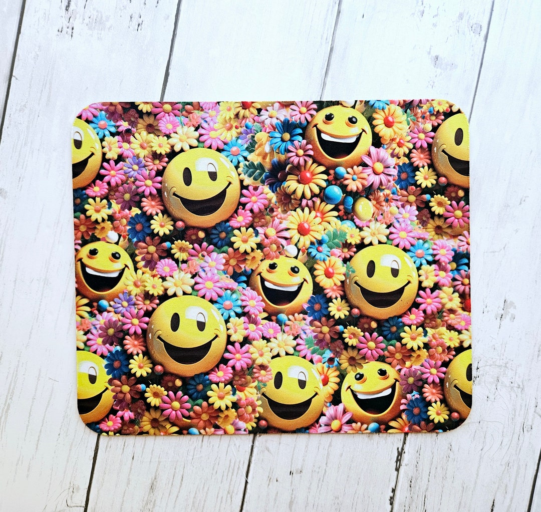 Emoji Mouse Pad-rectangle| Smilie Face Emojis With Colorful Flowers ...