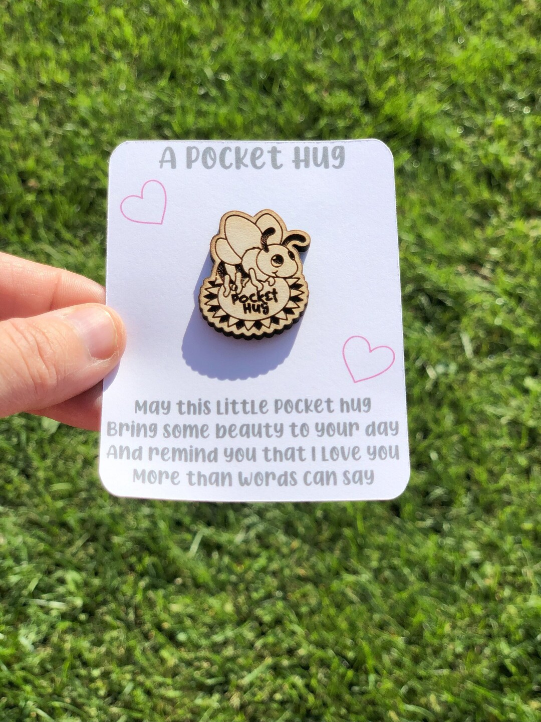 Baby Bumblebee Pocket Hug - Engraved Sunflower Keepsake - Wooden Charm ...