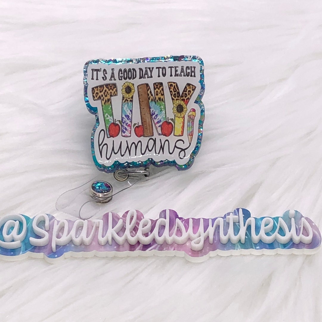 Teach Tiny Humans Badge Reel, Teacher ID Holder - Etsy