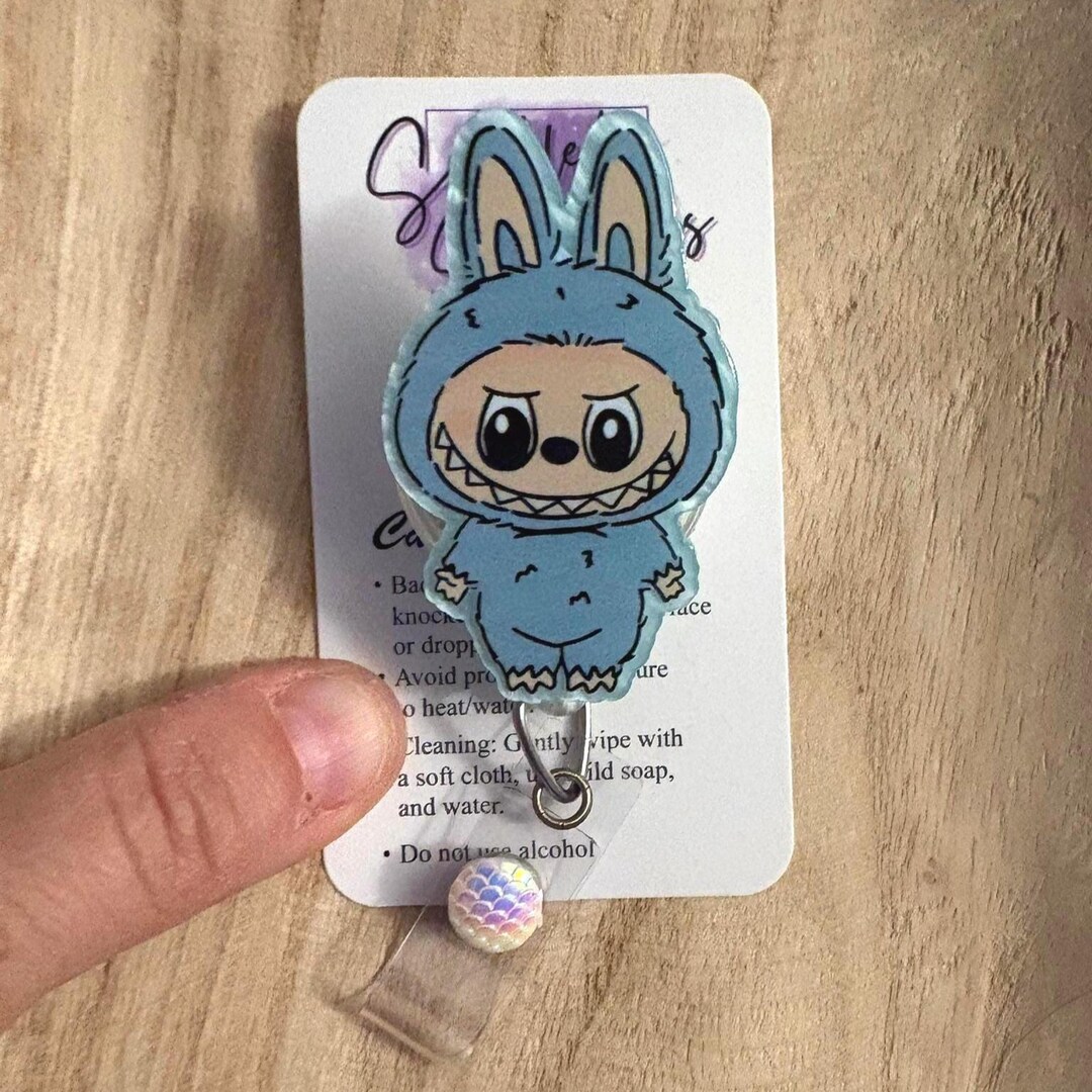 Blue Monster Bunny, Labu Bunny, Blue Baby Doll Badge Reel, Labu Bunny ...