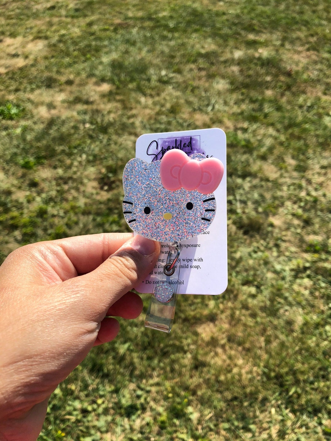 Kawaii Glitter Kitty Badge Reel, Pink Bow, Handmade - Etsy